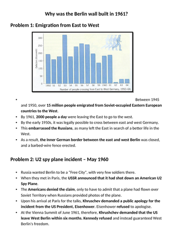 GCSE History - Why was the Berlin Wall build in 1961? | Teaching Resources