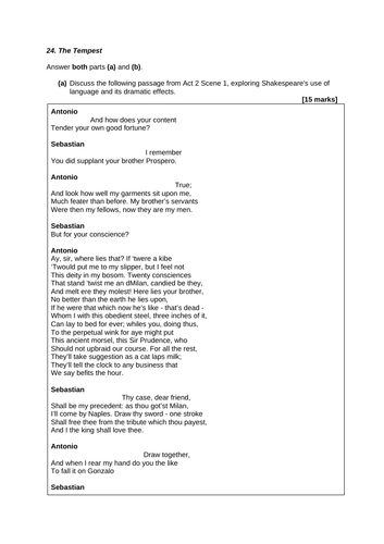 The Tempest Extracts and Whole Text Questions | Teaching Resources