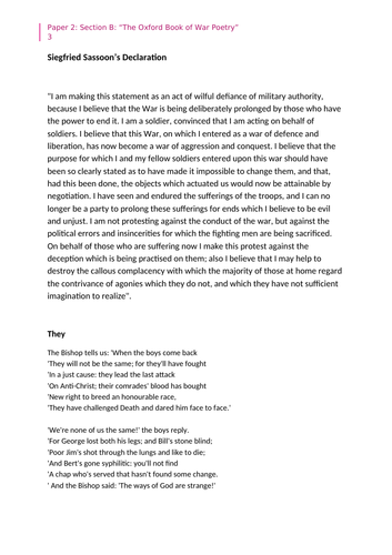 A Level English Literature WW1 'They' by Siegfried Sassoon | Teaching ...