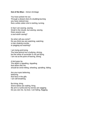 Out of the Blue | Simon Armitage | Unseen Poetry | Teaching Resources
