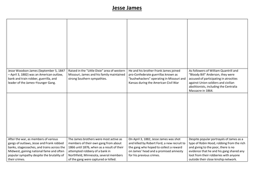Jesse James Comic Strip and Storyboard | Teaching Resources