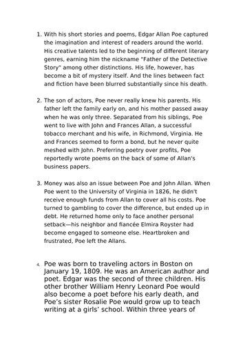 Introduction to Edgar Allan Poe and The Tell Tale Heart - 8 lessons ...