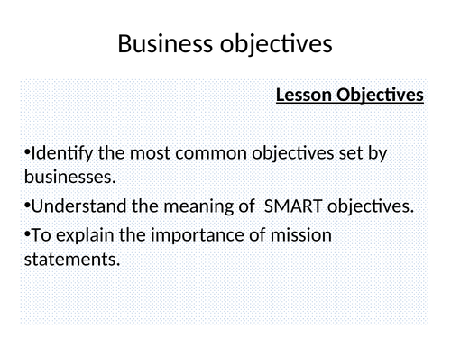 Business: Business Objectives Powerpoint (NEW SPEC) - Edexcel ...