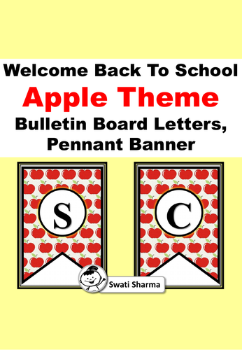 Back To School Apple, Bulletin Board Letters & Name Banner Coloring ...