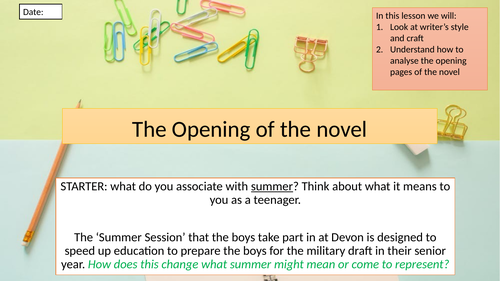 A Separate Peace Novel - IGCSE Lesson | Teaching Resources