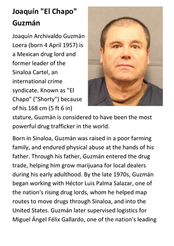 Joaquín Guzmán ( El Chapo) Handout | Teaching Resources