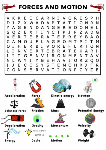Forces and Motion Word Search Activity | Teaching Resources