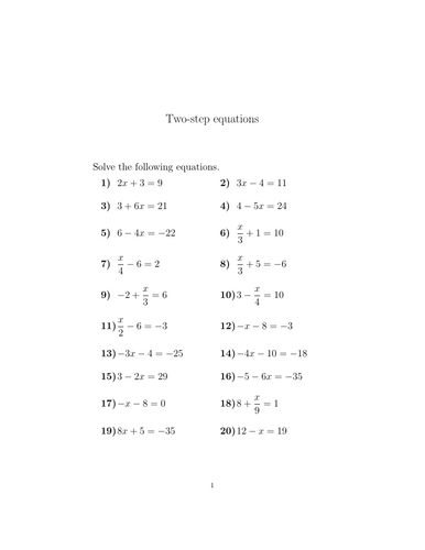 Two-step equations worksheet no 3 (with solutions) | Teaching Resources