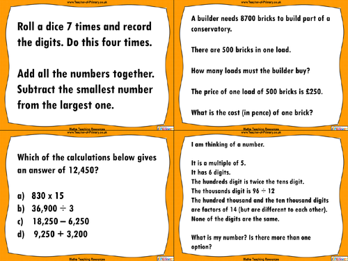 The Four Operations Challenge Cards - Year 6 | Teaching Resources