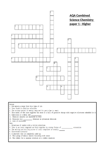 AQA Combined Science / Trilogy Chemistry Paper 1 Crossword - Higher ... AQA Combined Science / Trilogy Chemistry Paper 1 Crossword - Higher ...