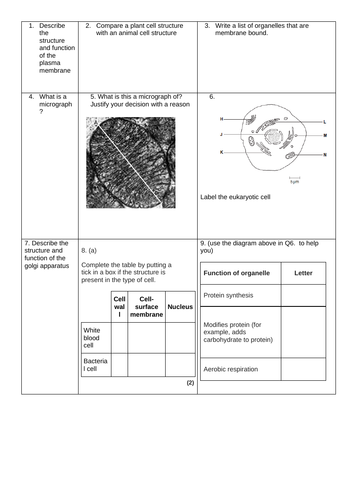BTEC applied science Unit 1 Biology weekly homework/ exam questions ... BTEC applied science Unit 1 Biology weekly homework/ exam questions ...