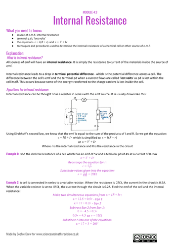Internal resistance A Level sheet | Teaching Resources
