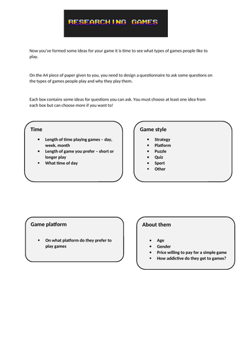 Worksheets for game design | Teaching Resources