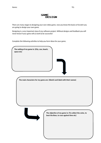 Worksheets for game design | Teaching Resources