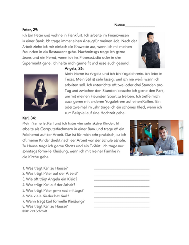 German Clothing Reading / My Style: Kleidung Lesung | Teaching Resources