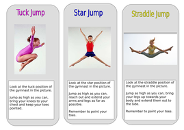 Gymnastics Basic Jumps Coaching card/Visual aid. Tuck, Star and ...