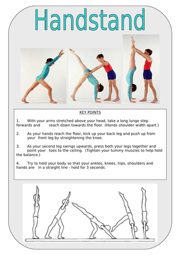 Gymnastics PE Hand stand and front support Coaching cards and visual ...