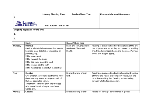 Year 2 Talk4Writing planning and resources Autumn Term Oliver & Patch ...
