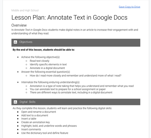 Annotate Text in Google Docs | Teaching Resources