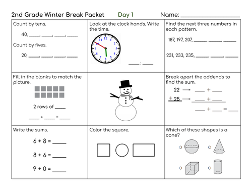 Winter Break Packet / Christmas Holiday Packet - 2nd Grade Math ...