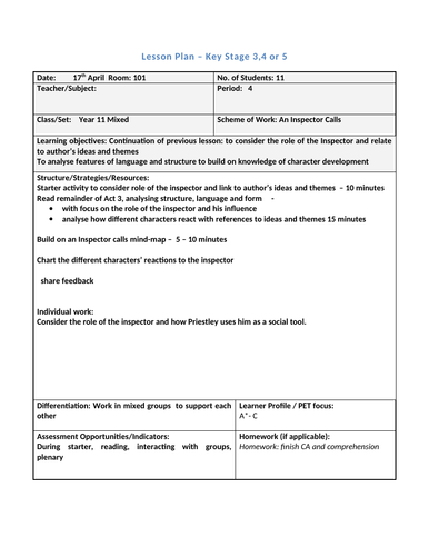 Lesson on An Inspector Calls | Teaching Resources