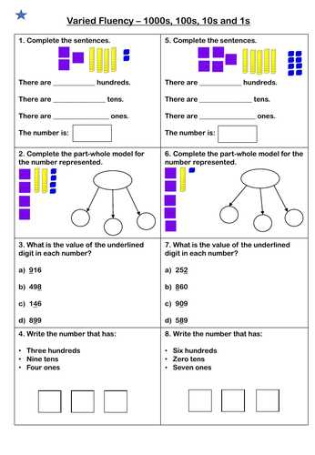 White Rose Maths - Year 4 - Place Value - 1000s, 100s, 10s, 1s (Varied ...