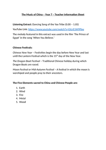 Year 7 - The Music of China | Teaching Resources