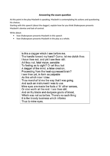 AQA English Literature Macbeth Planning an Exam Question - 1 | Teaching ...