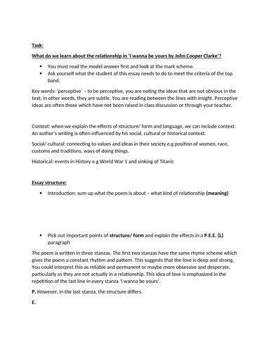 Materials for activites on poem: ' I wanna be yours' by John Cooper ...