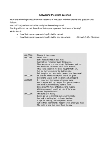 AQA English Literature Macbeth Planning an Exam Question - 5 | Teaching ...