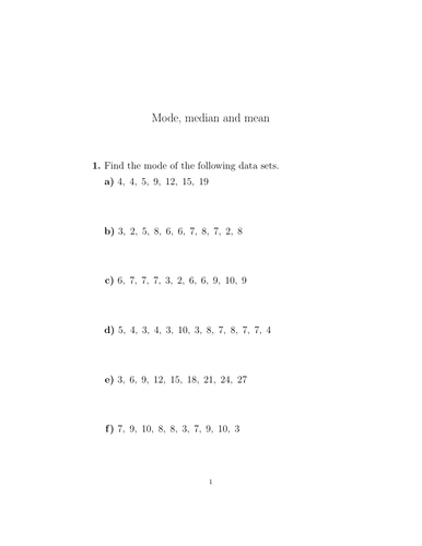 Mode, median and mean worksheet no 2 (with solutions) | Teaching Resources