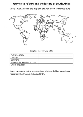 Journey to Jo'burg whole text planning and resources for upper KS2 (6 ...