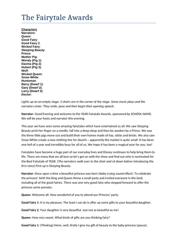 Staff & Student Play/Script - Fairytale Awards | Teaching Resources