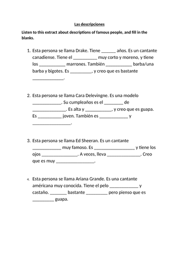 Spanish listening describing people beginners | Teaching Resources