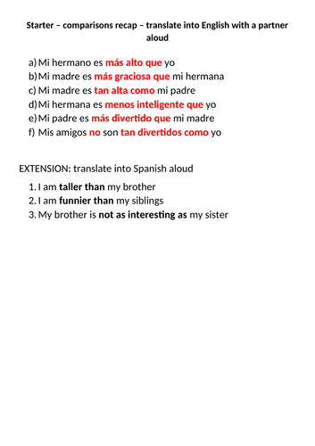 Making comparisons resources for Spanish beginners describing people ...
