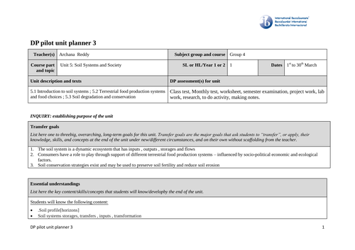 DP ESS Unit 3, 5, 6, 7, Lesson Plans | Teaching Resources