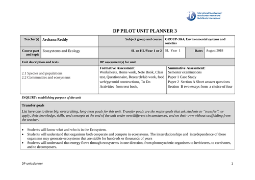 DP ESS Unit 1 and 2 Lesson Plans | Teaching Resources