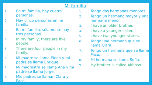 Mi familia oral drill activities Spanish beginners | Teaching Resources