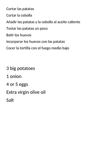 Tortilla española listening comprehension / homework | Teaching Resources