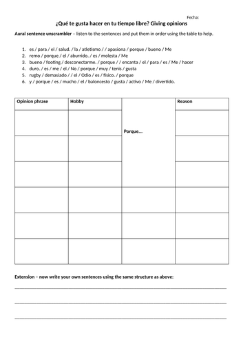 Resources pack on mi tiempo libre / mis pasatiempos Spanish grammar and ...