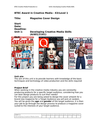Developing Creative Media SKills/ Magazine Cover Design | Teaching ...