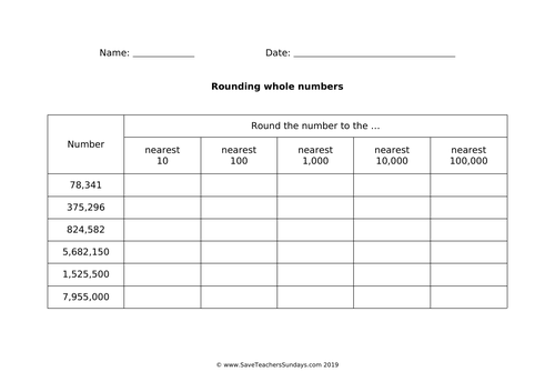 Year 5 Rounding Whole Numbers Worksheets (differentiated), Presentation ...