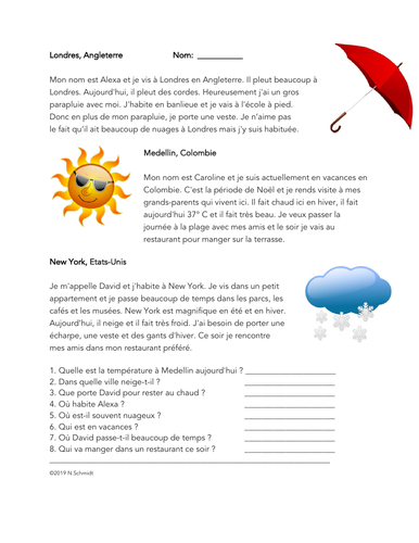 French Reading on Weather, Seasons and Clothes: Le temps / Les ...