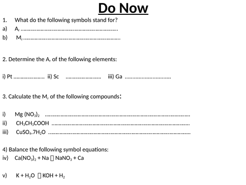 GCSE Chemistry: Moles (Higher Tier) | Teaching Resources