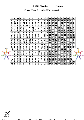 GCSE Physics SI Units Wordsearch | Teaching Resources