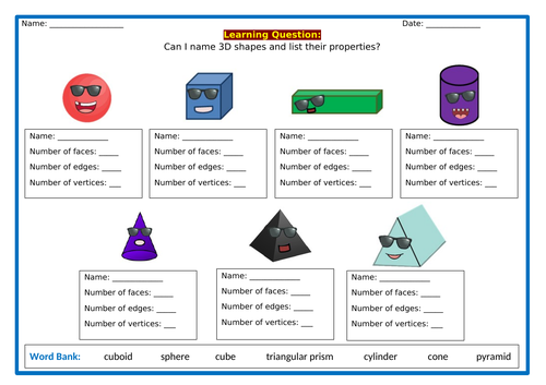 Properties of 2D and 3D shapes worksheets | Teaching Resources