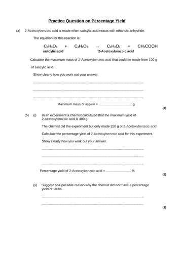 GCSE Chemistry: Percentage Yield and Atom Economy | Teaching Resources
