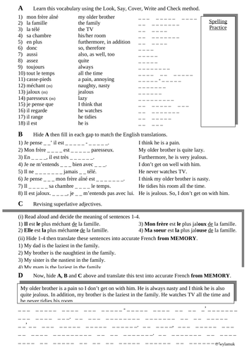 GCSE French - Relationships with family and friends: Ma famille et mes ...