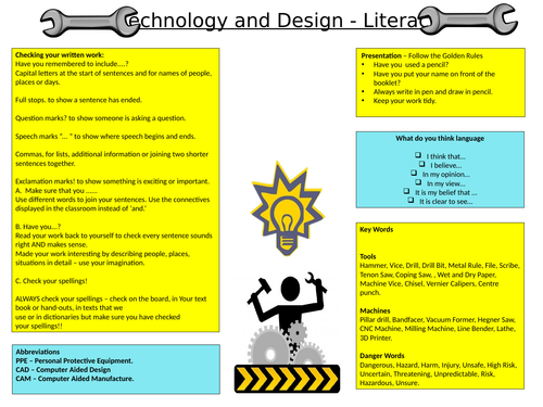 Literacy Mat for Technology and Design | Teaching Resources