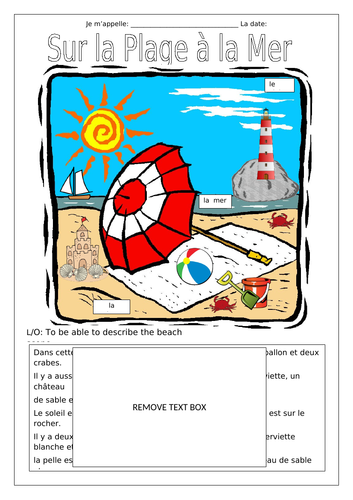 French - On the Beach at the Sea - Sur la Plage à la Mer - Worksheets ...